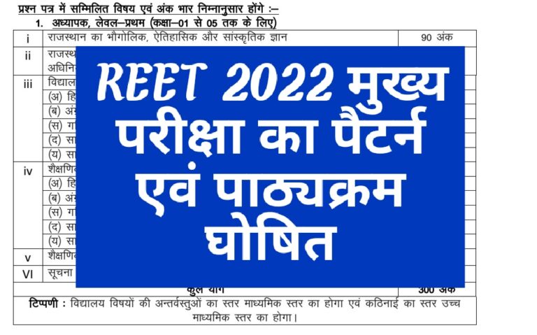 REET 2022 सीधी भर्ती हेतु मुख्य प्रतियोगी परीक्षा योजना (Scheme) एवं ...
